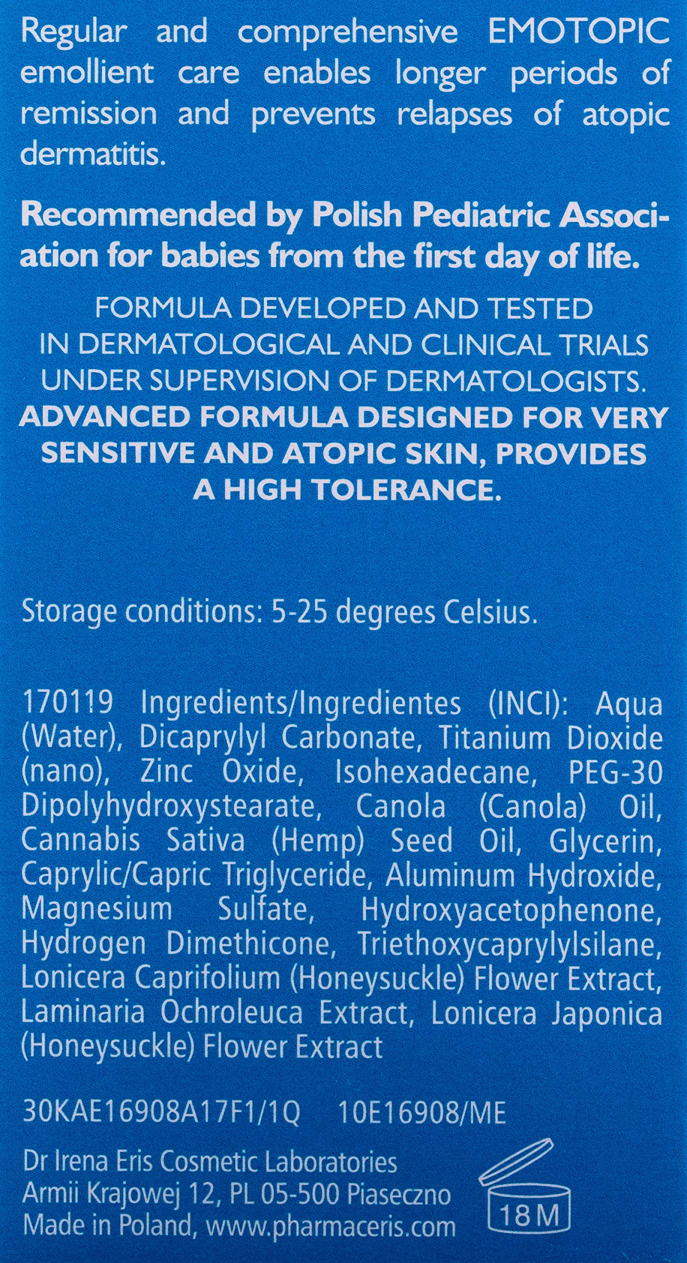 Eczema & Dry Skin Moisturizer, Mineral Sunscreen SPF 50+, Newborns to Adults, Face & Body Cream, by Pharmaceris, 75ml