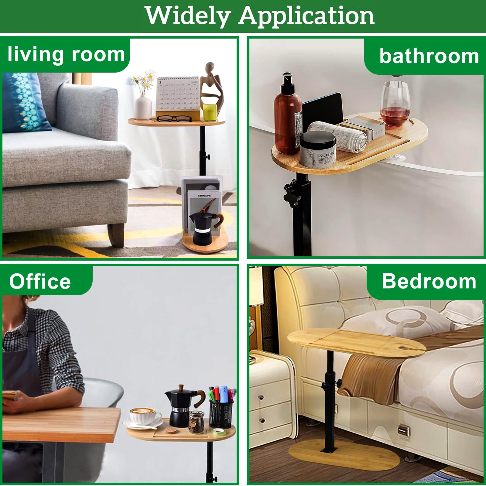 KOBSAINF Sofa Tray Table for Couch Arm - Side Table Tray for Small Spaces, Bamboo Height Adjustable Table for Bed or Chair with Phone & Tablet Slots, TV Tray Table for Living Room, Bedroom