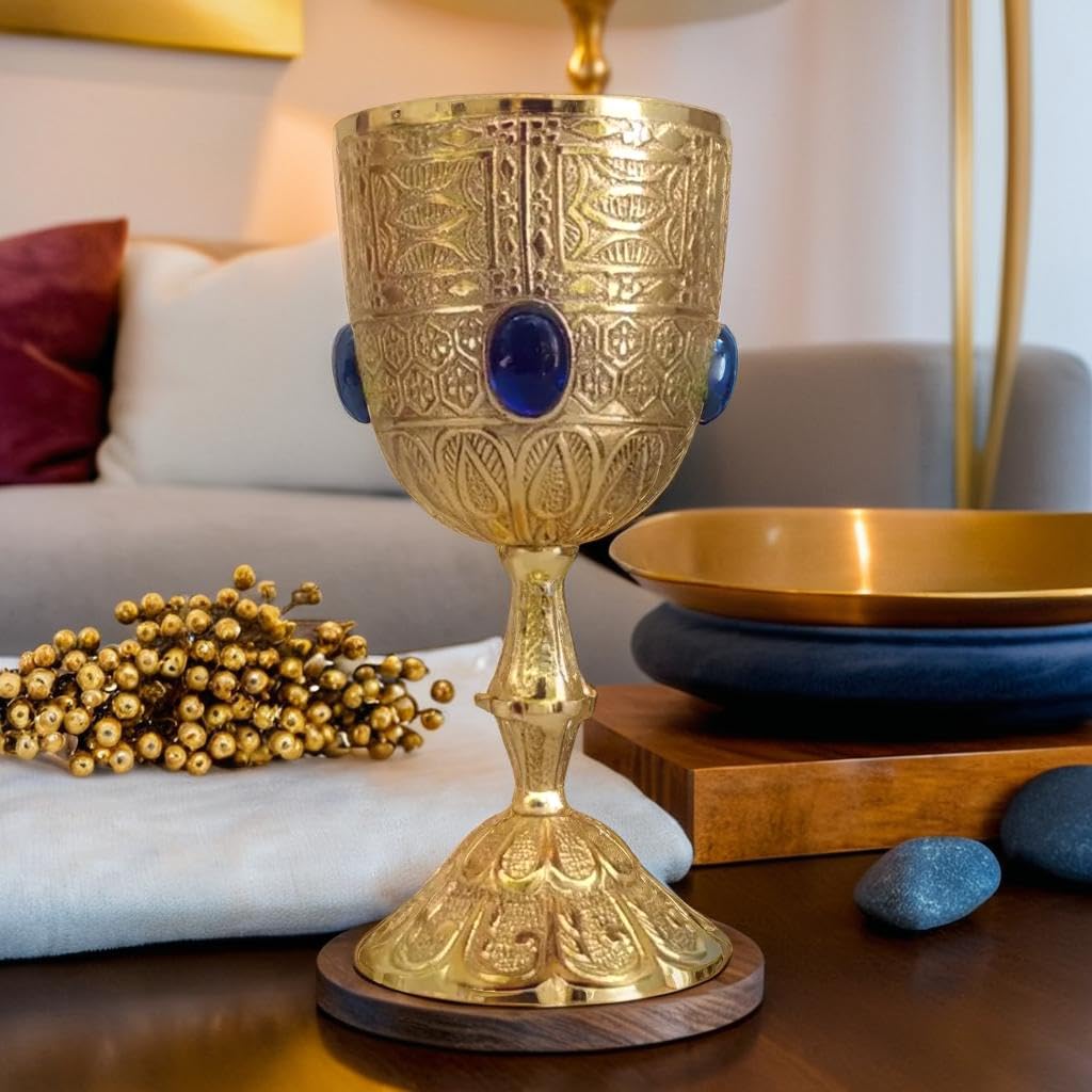 REPLICARTZ Chalice Goblet Wine Glasses Gold Plated Brass Gift Chalice Wine Goblet Vintage Chalice Medieval Goblet, Best for Daily Use, Wedding Anniversary and Birthday 250 ml Pack of 1