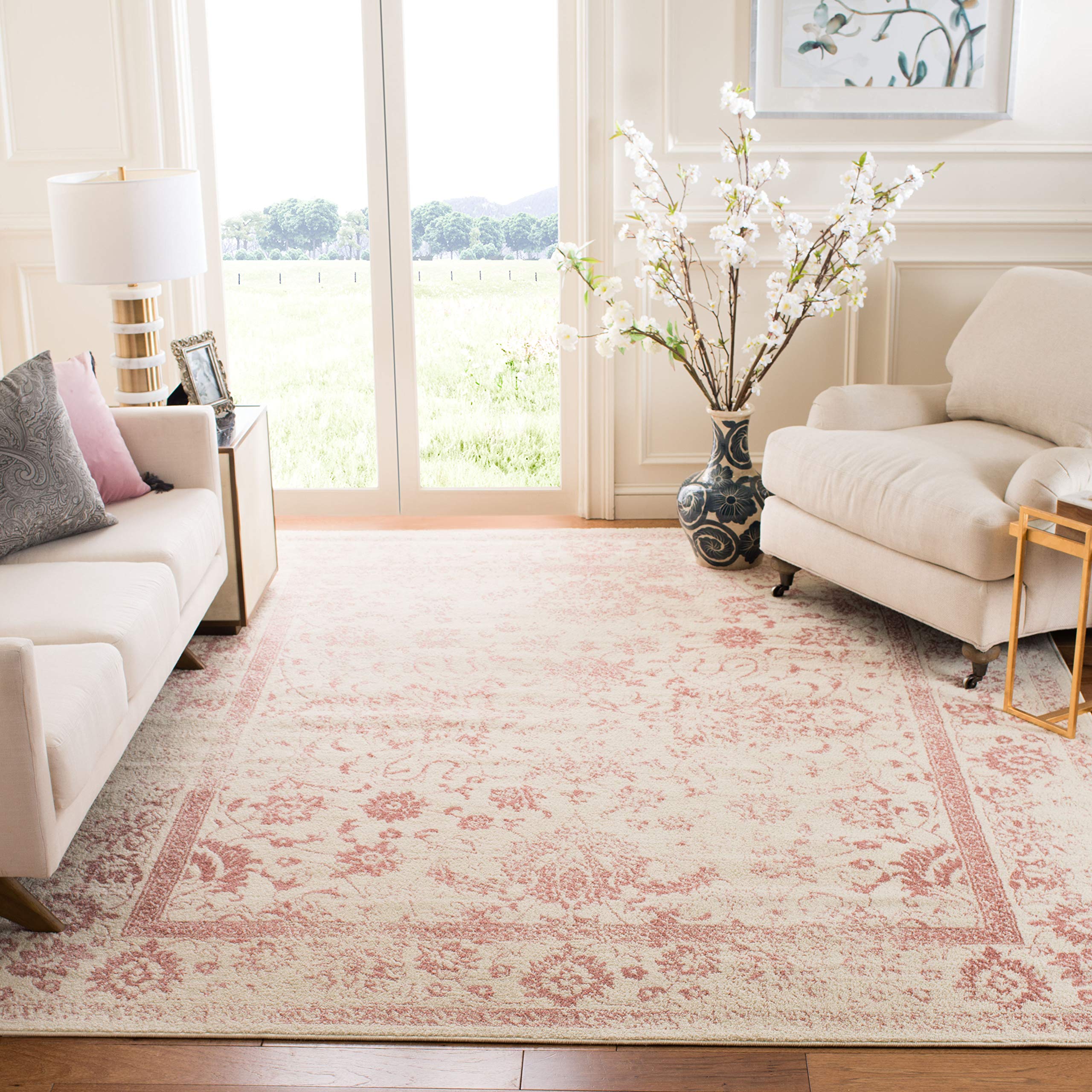 SAFAVIEH Adirondack Collection 7' Square Ivory / Rose ADR109H Oriental Distressed Non-Shedding Living Room Bedroom Dining Home Office Area Rug