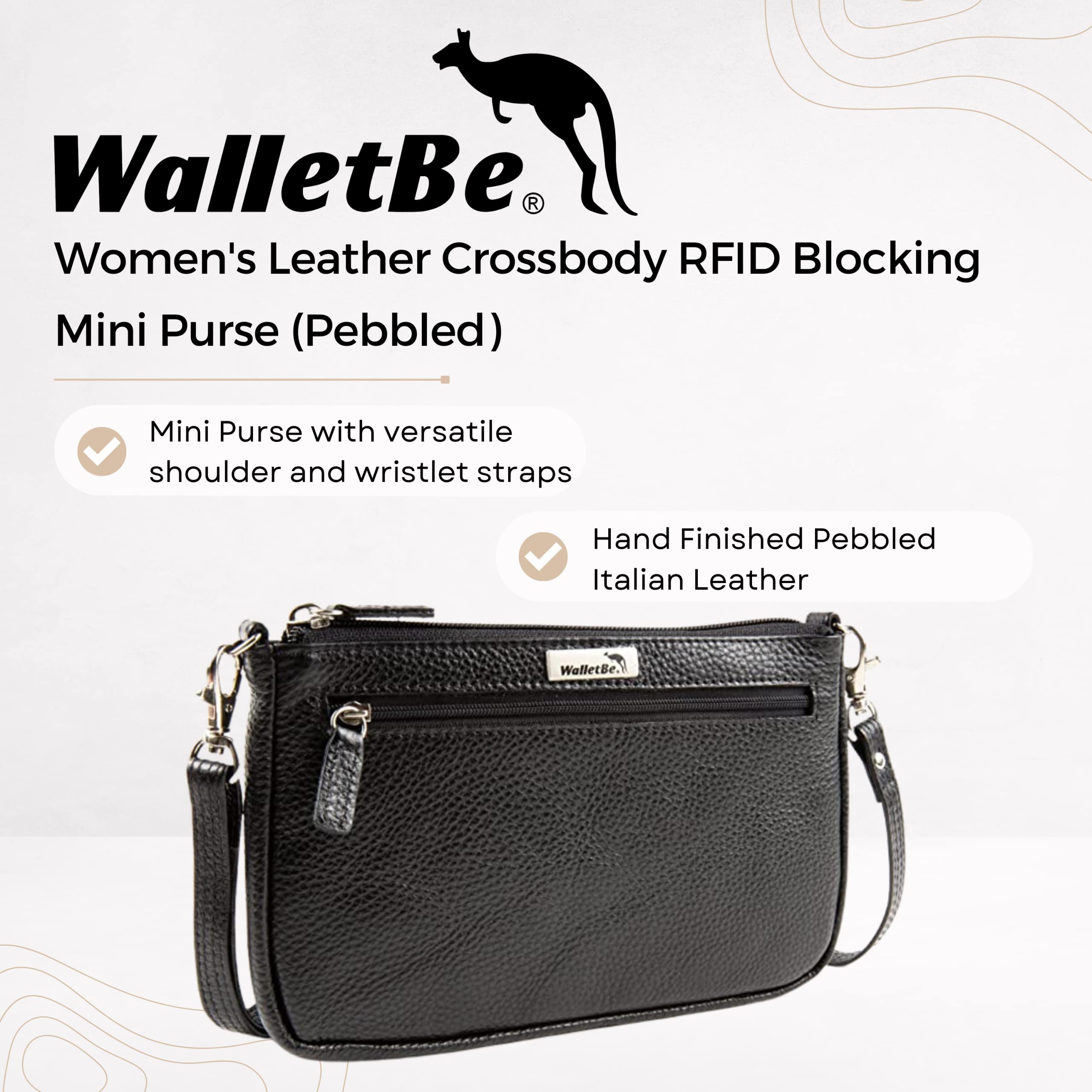 WalletBe Women's Mini Purse Leather Crossbody RFID Blocking Pebbled Black