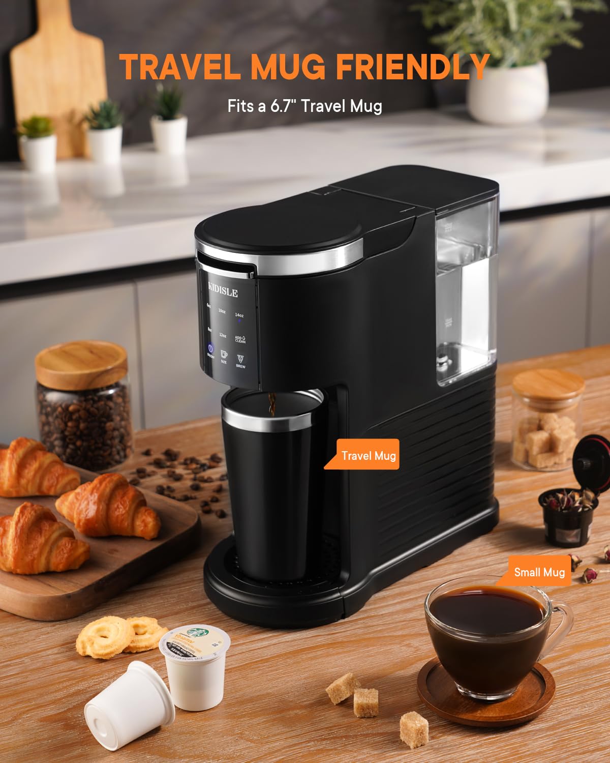 KIDISLE Single Serve Coffee Machine, 3 in 1 Pod Coffee Maker for K Cup Pods & Ground Coffee & Teas, 6 to 14oz Brew Sizes, with 40oz Removable Water Reservoir, Self-cleaning Function, Black