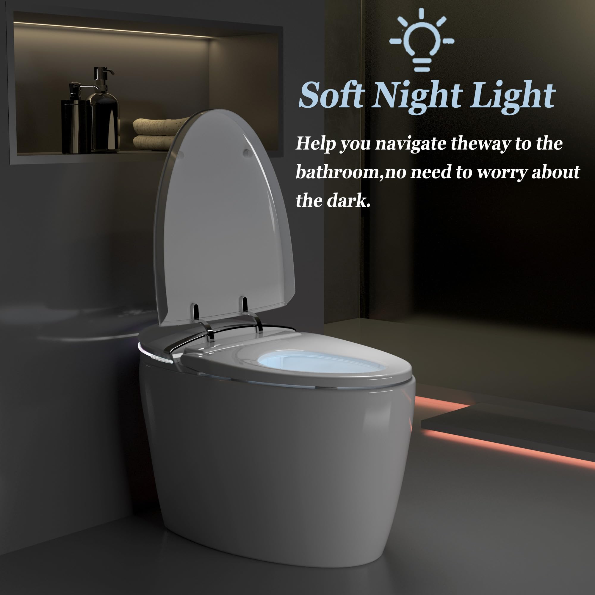 Kogven Smart Bidet Toilet with Adjustable Heated Seat, Modern One-piece Bidet Toilet with Auto Flush, Foot Sensor, LED Night Light, Soft Close Lid, No Buttocks Washing Function