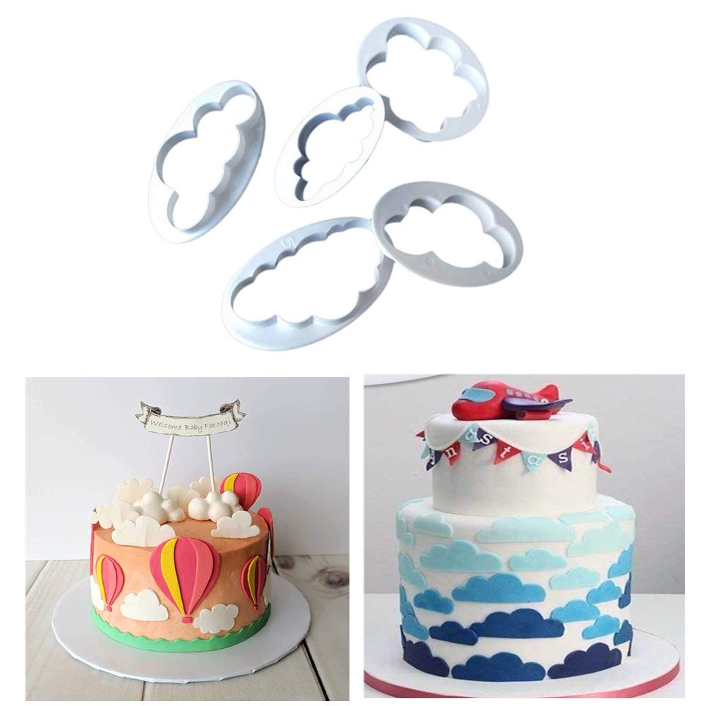 JINYONGXING 5 Pcs Cloud Fondant Cutter Plastic Cake Cookie Biscuit Cutter Mold for Baking Room Coffee Shop Birthday or Wedding Cake Moulds