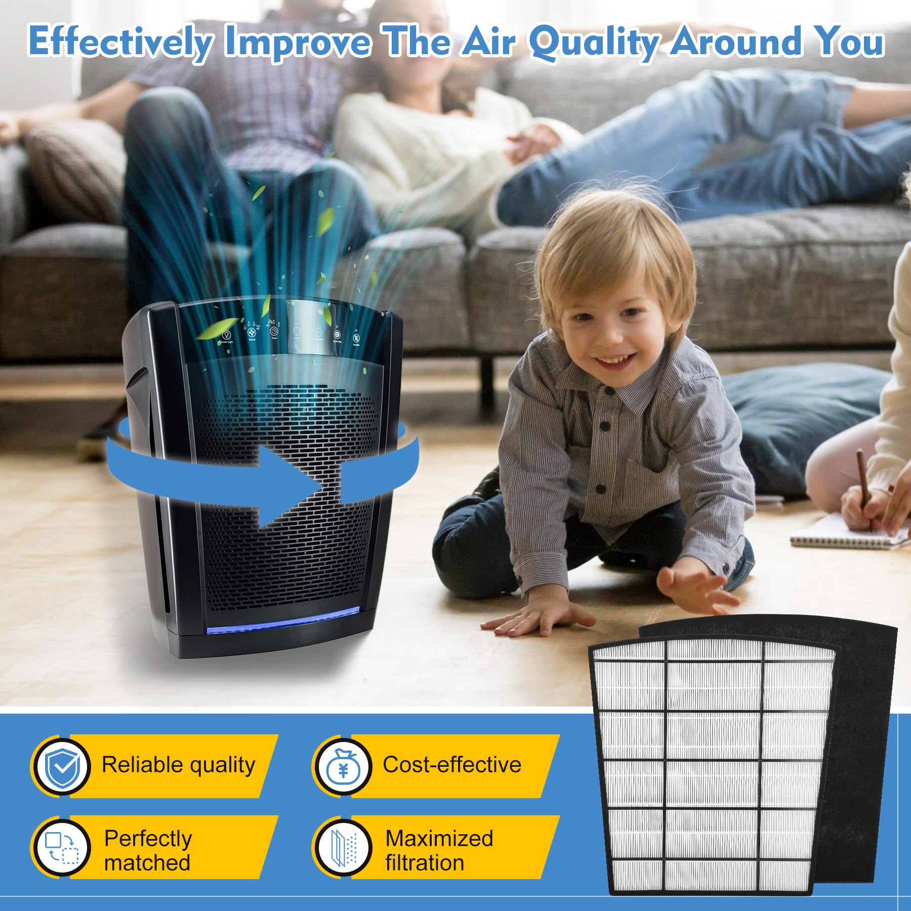 HP800 Filter Replace for Hunter Air Purifier Replacement Filter HP800, Compatible with Hunter Air Purifier H-HF800-VP/H-PF800, Includes 1 H13 True High Efficiency Filter + 4 Carbon Fiber Pre-Filters