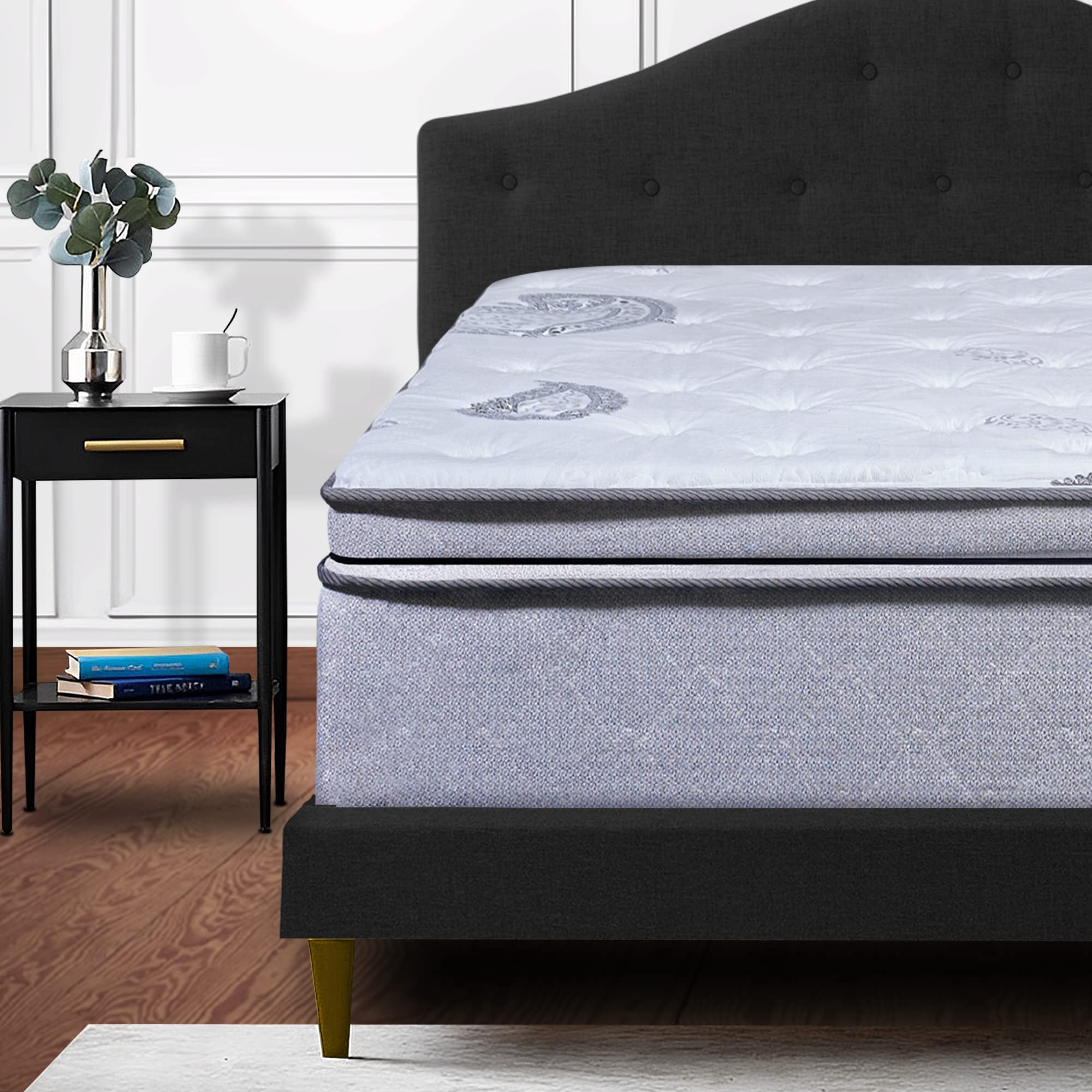Nutan 13" Foam Encased Medium Firm Mattress with Pillow Top, Soft and Comfortable Bed Mattresses for Complete Body Support and Maintain Correct Posture, Grey, King