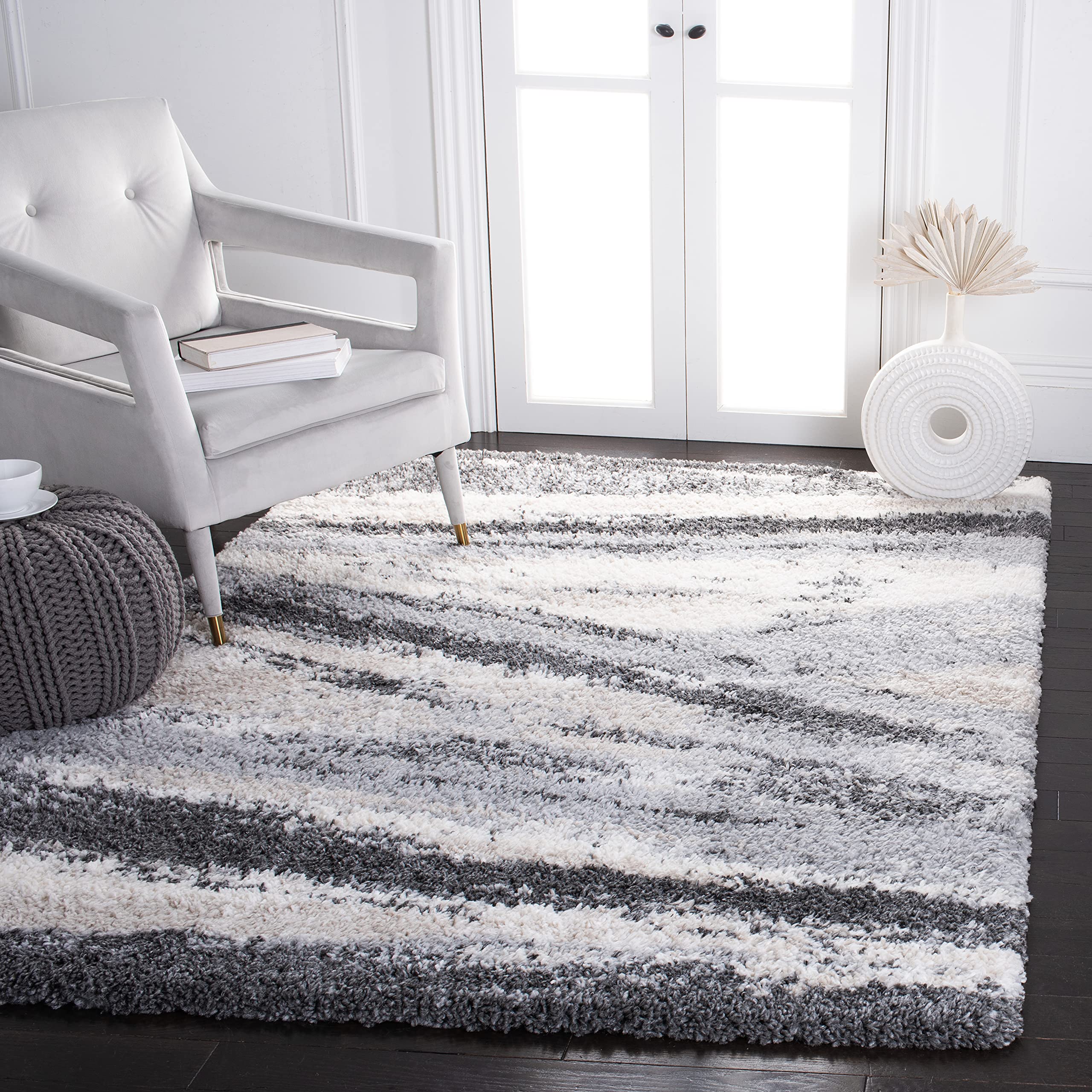 SAFAVIEH Fontana Shag Collection 8' x 10' Grey/Charcoal FNT840F Modern Abstract 2-inch Thick Living Room Dining Bedroom Area Rug