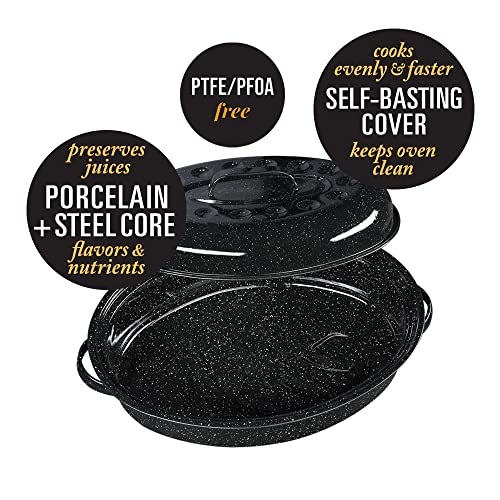 Granite Ware 15-Inch Covered Oval Roaster, 15 inches, Black