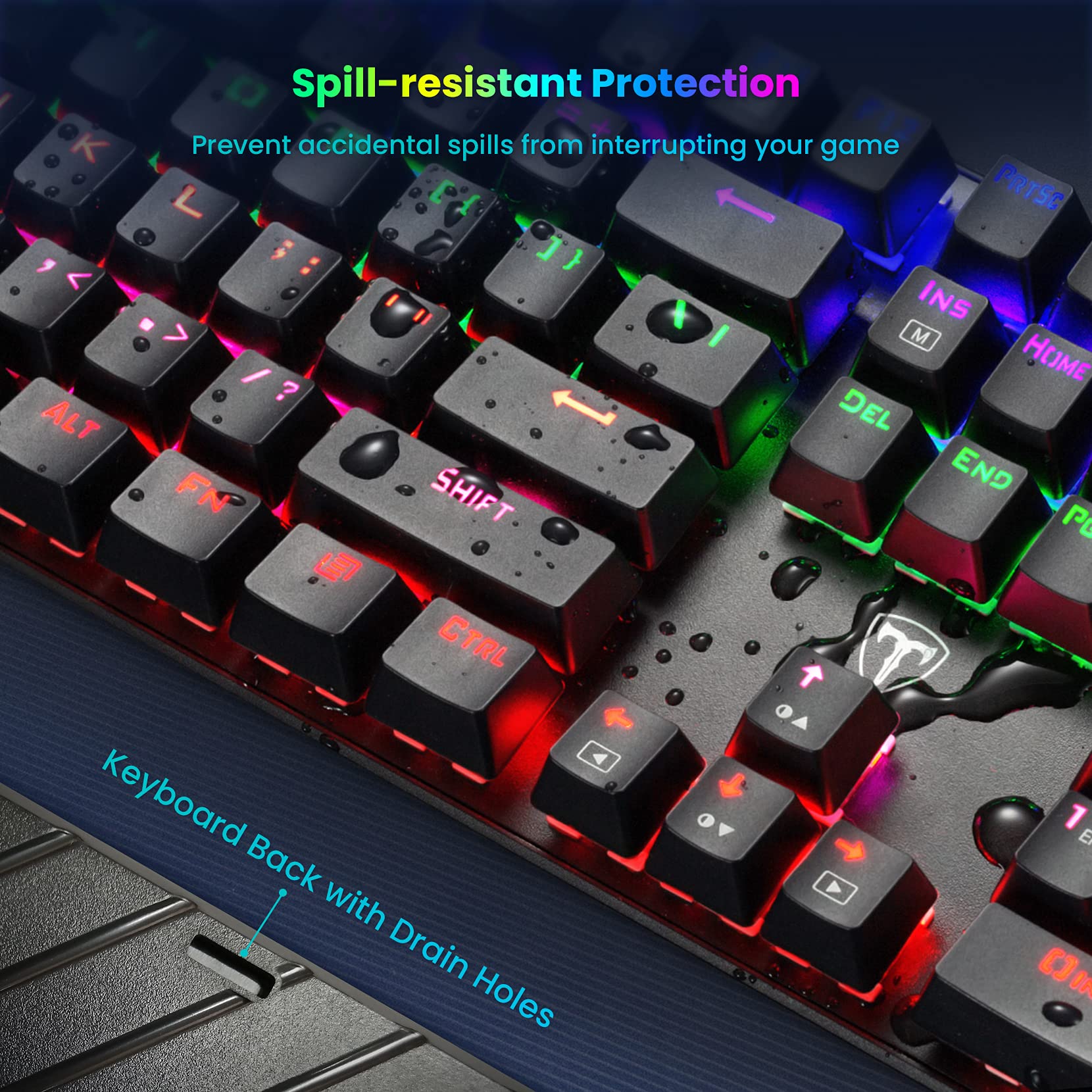 Full Size Mechanical Gaming Keyboard,Rainbow Backlit Ultra-Slim Wired USB Keyboard with Blue Switches Double-Shot Keycaps, Splash-Proof, Full-Key Rollover, Ideal for Windows Mac