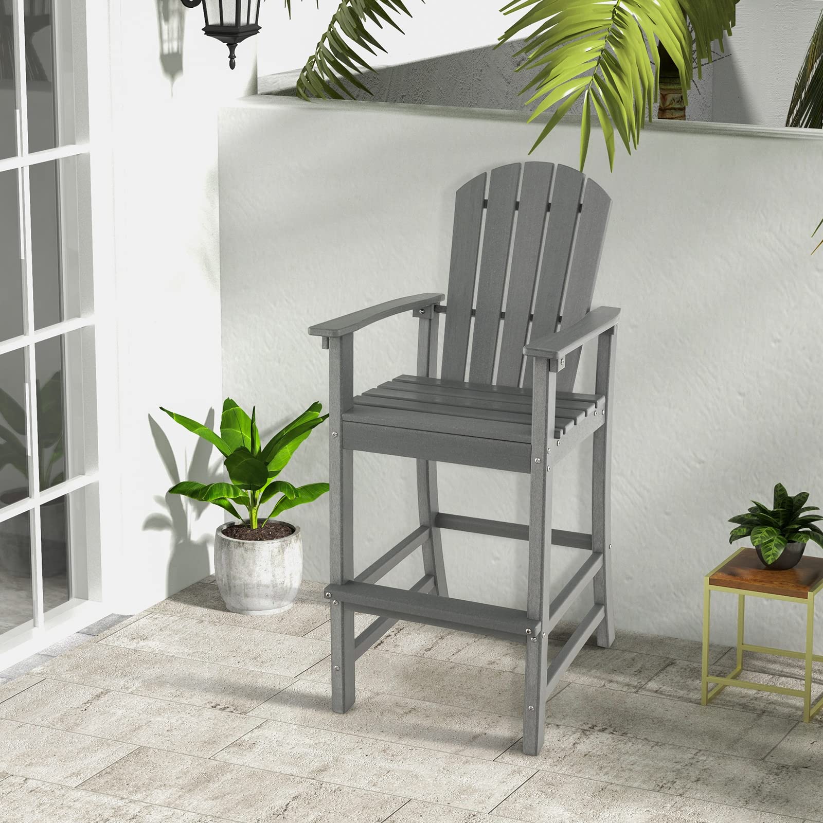 ORALNER Tall Adirondack Chairs, Outdoor High Back Balcony Chair, Weather Resistant HDPE Resin Plastic Bar Height Stools, 360 LBS Lifeguard Chair for Pool Patio Deck Backyard (1, Grey)