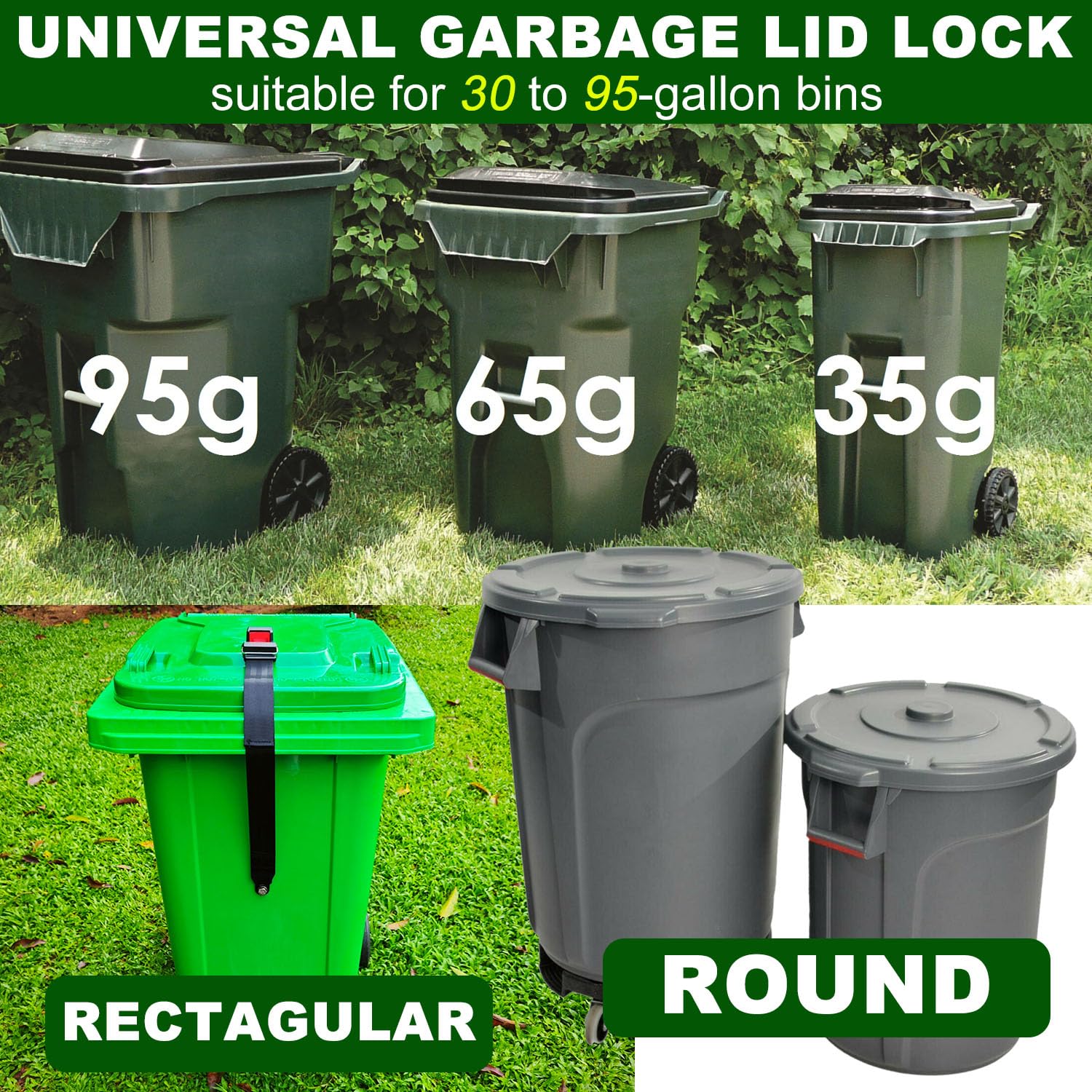 JFOMOYGI 1 PC Buckle Type Trash Can Locks for Animals Semi-Automatic,Trash Can Lid Lock,Universal Trash Can Lock Belt,Garbage Trash Can Lid Locks for Raccoon,Easy Single Hand Release