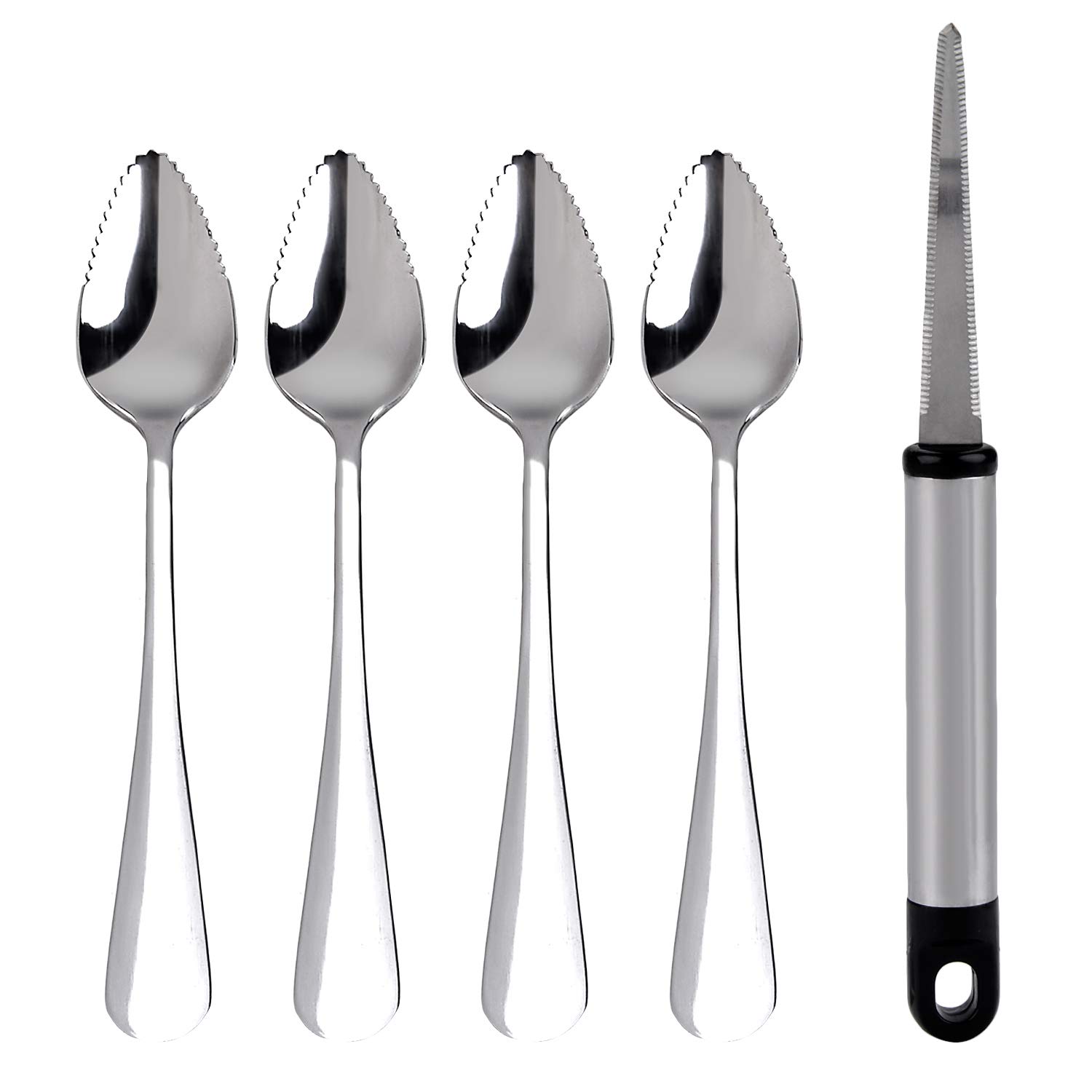 Grapefruit Spoons, JUSTDOLIFE Grapefruit Dessert Spoons Stainless Steel Half Serrated Citrus Fruit Vintage Dessert Spoons Gift for Kitchen (5 Pack)