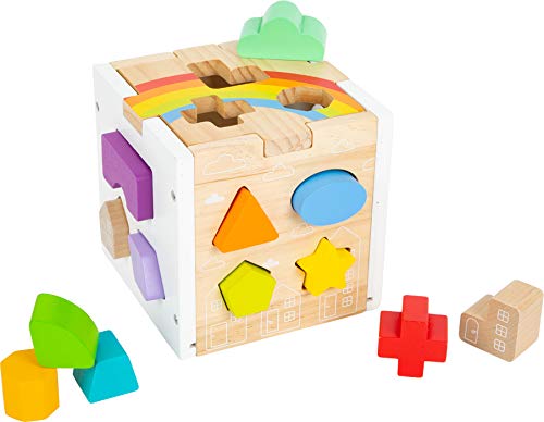 Wooden Rainbow Shape Sorter Cube – Sorting Toy with 13 Geometric Shapes & Removable Lid – Educational Game for Dexterity & Fine Motor Skills – Teaches Counting, Shapes and Colors – Ages 12+ Months