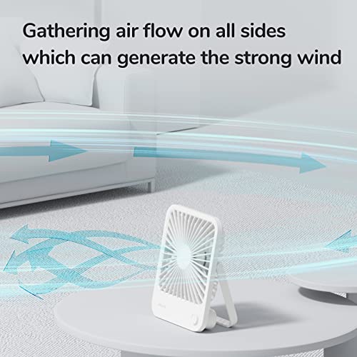 JISULIFE Small Desk Fan Battery Operated Small Fan,180° Foldable Portable Fan, 4 Speeds Adjustable Ultra Quiet for Home Office Travel Outdoor-White