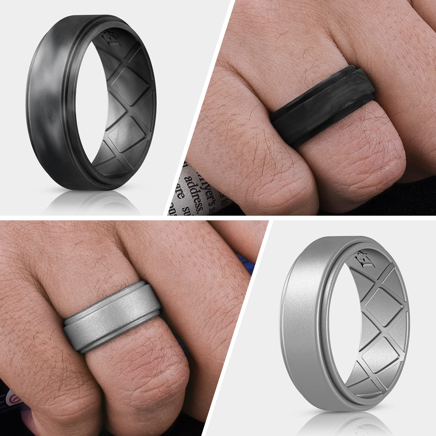 Egnaro Silicone Rings Mens, Breathable Mens Rubber Wedding Bands for Crossfit Workout,8mm Wide - 2.5mm Thick