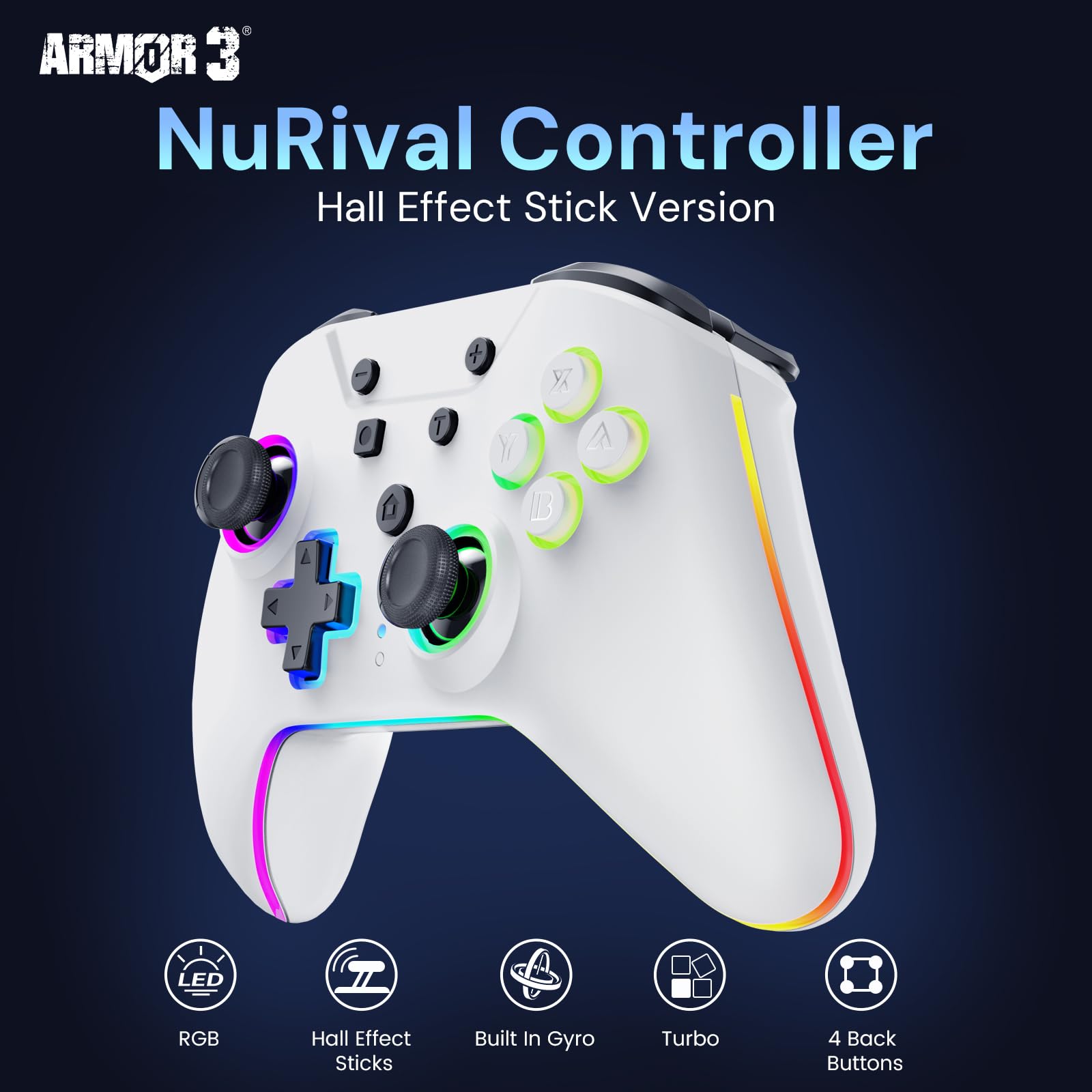 Hyperkin Armor3 NuRival Wireless Hall Effect Stick Game Controller For Nintendo Switch® OLED Model/Nintendo Switch® / Nintendo Switch Lite® (White)
