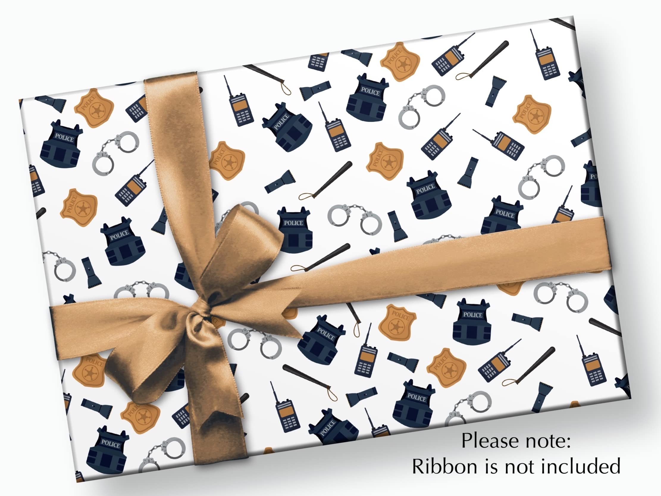 Stesha Party Police Wrapping Paper Birthday Gift Wrap - Folded Flat 30 x 20 Inch - 3 Sheets