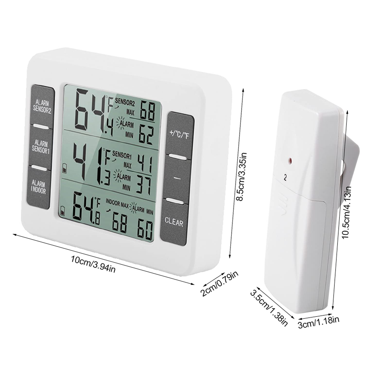 Fridge Thermometer, Digital Freezer Thermometer, Wireless Thermometer with 2 sensors and Acoustic Alarm, Refrigerator Freezer Inside Outside Thermometer, for Kitchen Home Motorhome