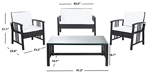 SAFAVIEH Outdoor Collection Reslor Wicker Cushion 4-Piece Living Set PAT7713A, Black/White