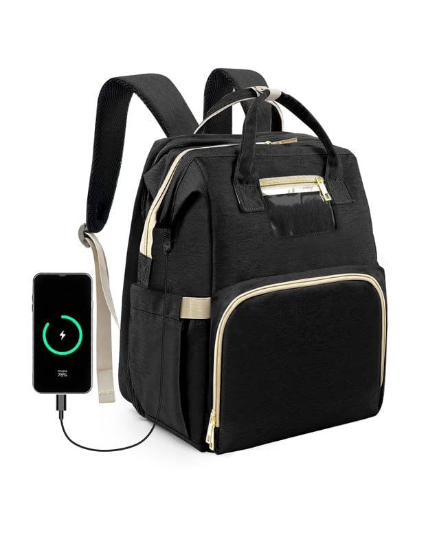 Kompoll Diaper Bag Backpack, Multifunction Waterproof Large Travel Baby Changing Bags Back Pack for Dad/Mom, Stuff Organizer Backpack with Station, Registry Search (Black)