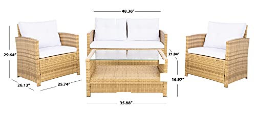 SAFAVIEH Outdoor Collection Vellor Natural/White Cushion 4-Piece Conversation Patio Set PAT7516D