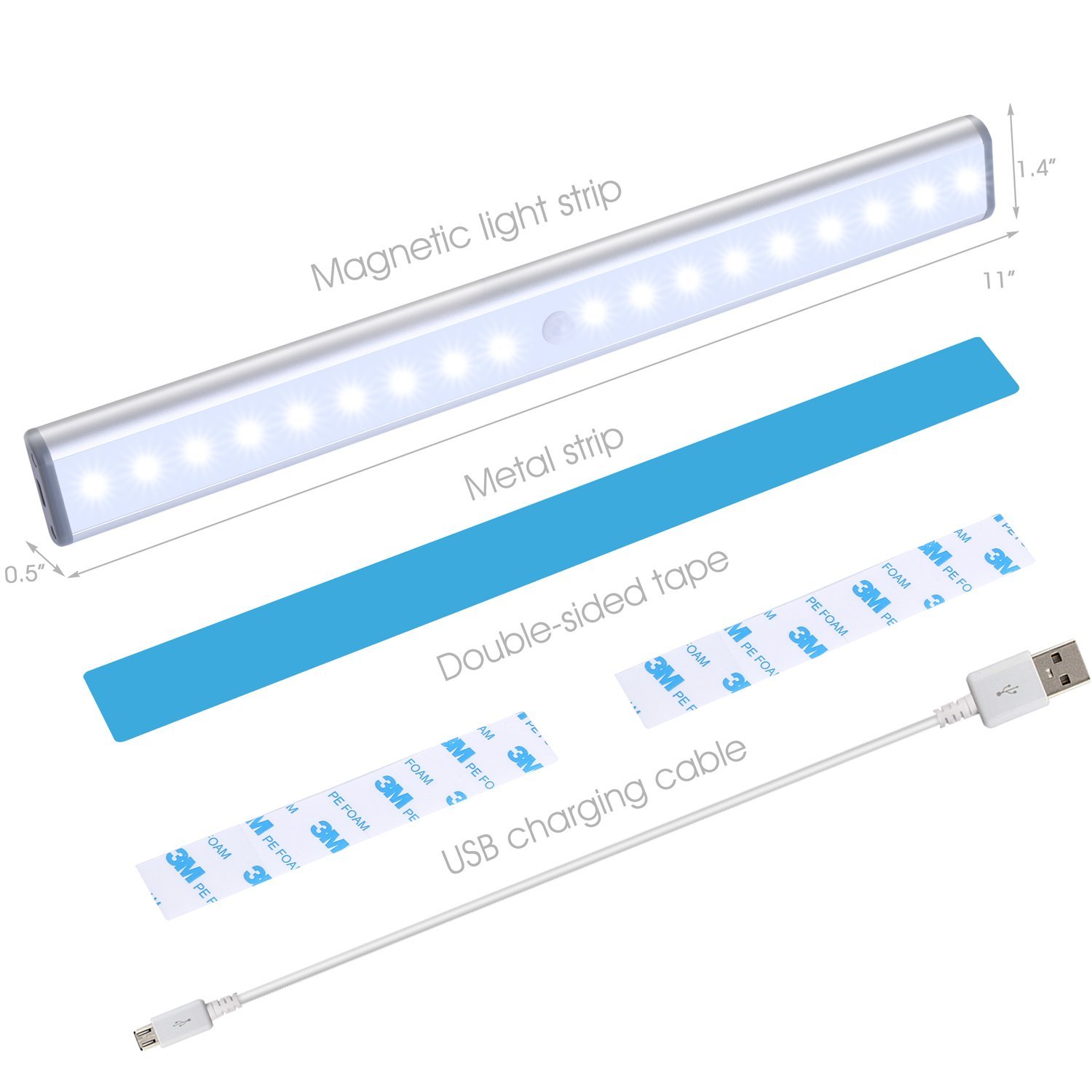 Stick-On Anywhere Portable Closet Lights Wireless 18 Led Under Cabinet Lighting Motion Sensor Activated Build In Rechargeable Battery Magnetic Little Safe Night Tap Light for Closet Cabinet (Silver-2)