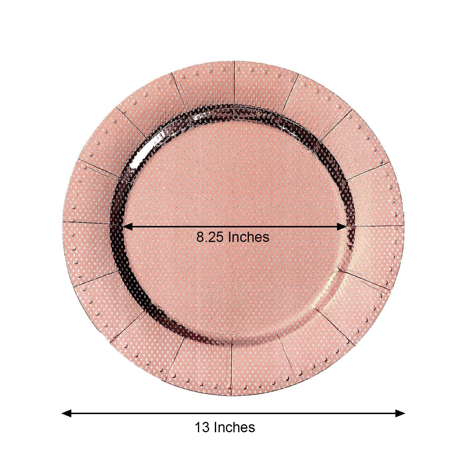 Efavormart 10 Pack | 13" Rose Gold Disposable Charger Plates, Cardboard Serving Tray, Round with Glitter Texture Dotted Rims - 1100 GSM