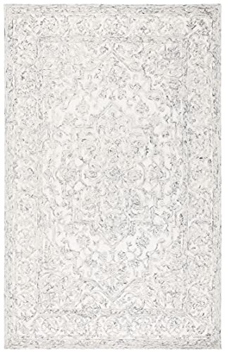 SAFAVIEH Trace Collection Accent Rug - 4' x 6', Ivory & Charcoal, Handmade Wool, Ideal for High Traffic Areas in Entryway, Living Room, Bedroom (TRC302H)