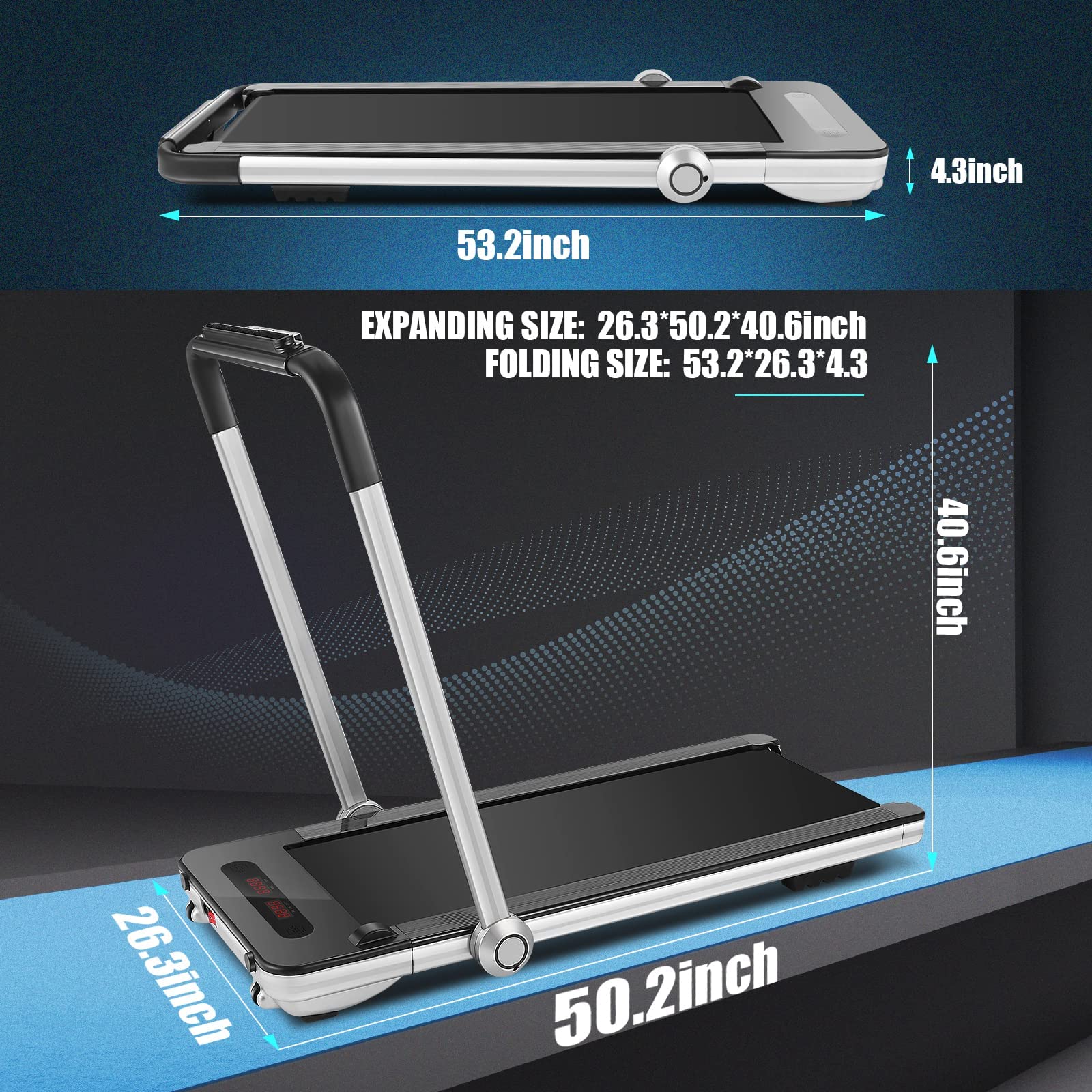 FUNMILY 2 in 1 Under Desk Treadmill, Folding Electric Treadmill with Remote Control,12 Preset Programs, and LED Display Compact Treadmill Walking Pad Running Machine for Home Office Small Space Black