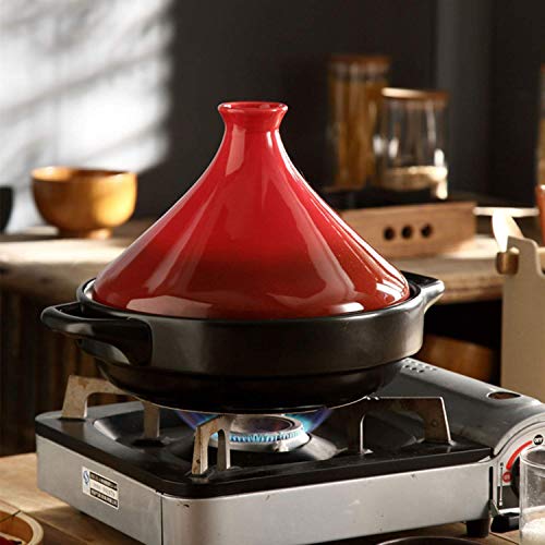 JOHQNVIGP Cast Iron Casserole Dish with Lid, for 1-6 People, Unglazed Natural Cooking Tagine, Toxic Free, for Your Kitchen, Red(25.5cm/2.4L)