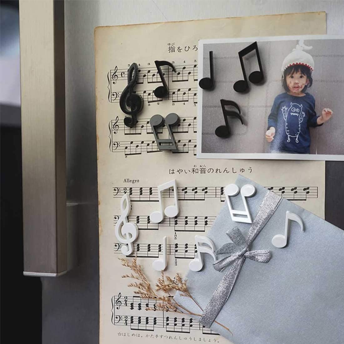 JJJ 12 Pcs Musical Notes Magnets Fridge,Black and White Small Fridge Magnets Cute Decorative Refrigerator for Office Kitchen Magnets Locker Glass Magnets, one size (BXT02)