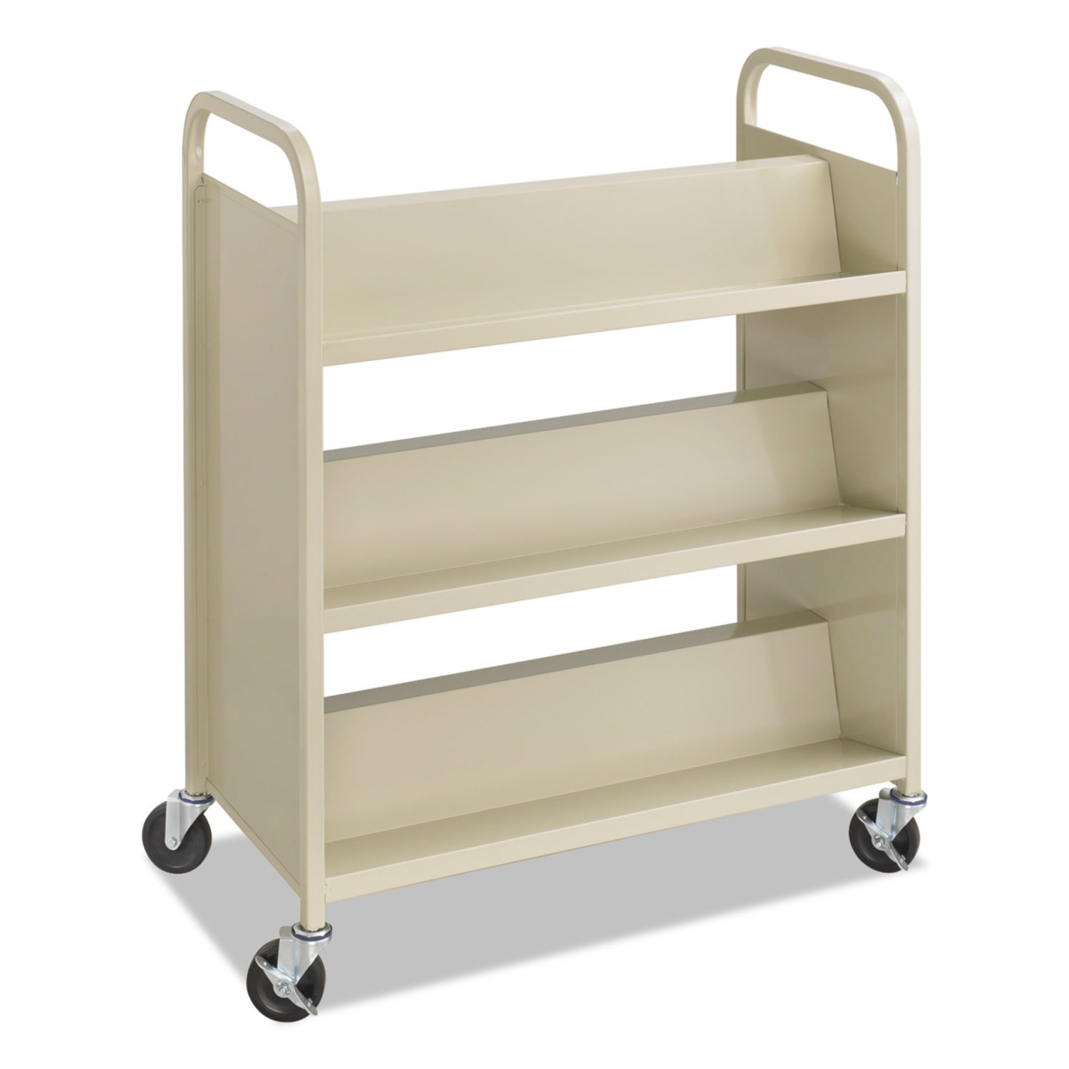 Safco Products 6-Shelf Steel Slant Shelf Double-Sided Book Cart, Sand, Perfect for Library, Office and Home Use