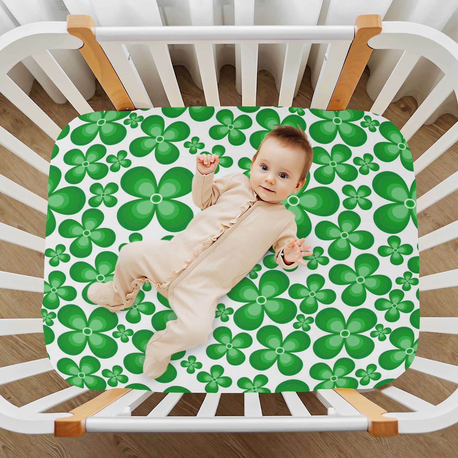 Kigai Shamrock Stretchy Fitted Crib Sheets Soft and Breathable Portable Crib Mattress Topper for Boys and Girls 28x52 in