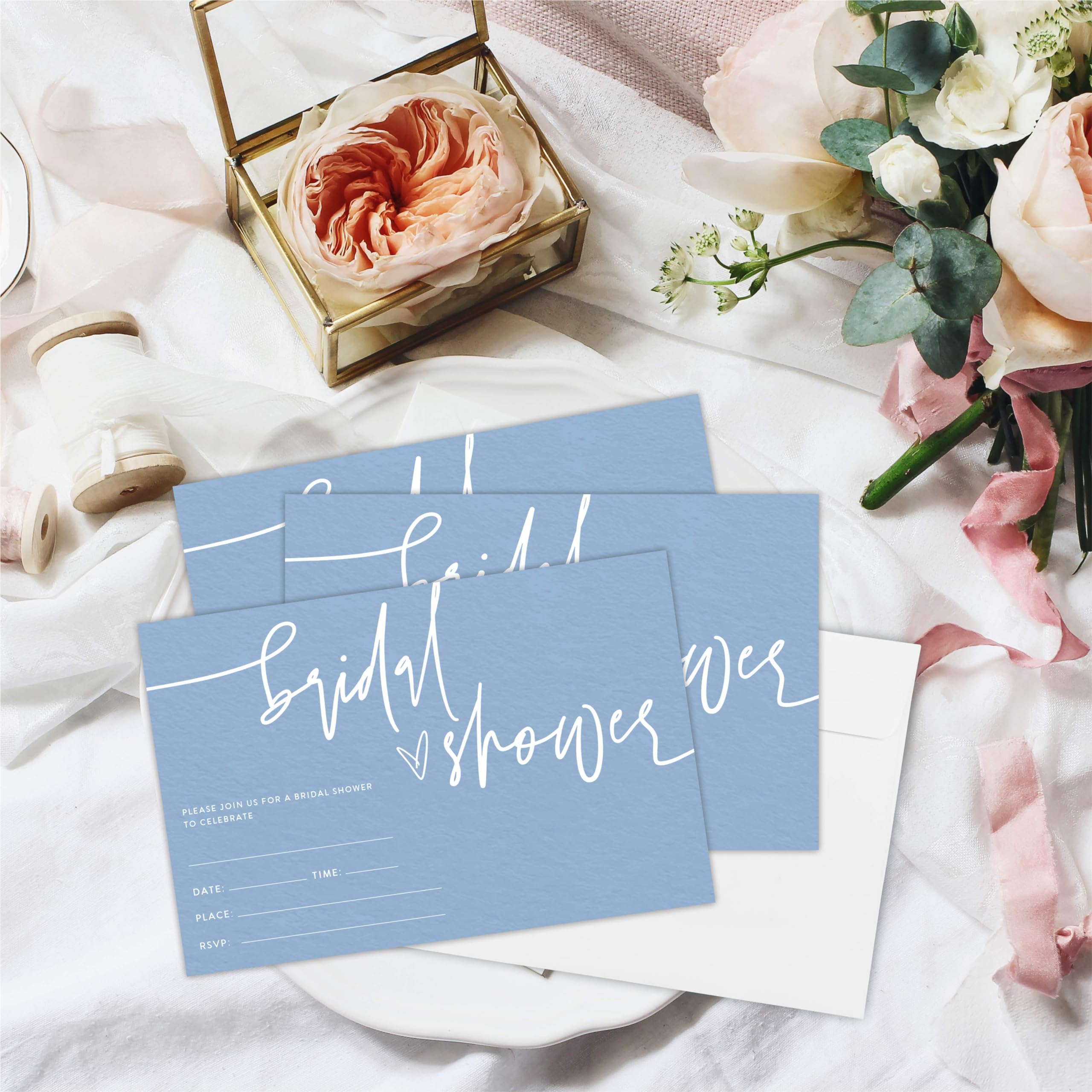 luixd 25 Bridal Shower Invitations - Double-Sided Fill In Minimalism Blue Invites With Envelopes, Invitations For Newlyweds,Bridal Shower, Party Favor & Supplies(Horizontal)- B22