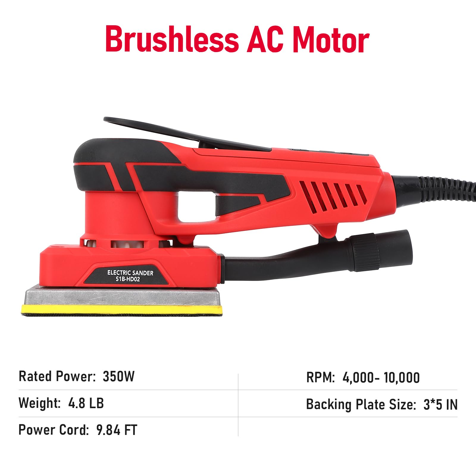 PioneerWorks Sheet Sander with 12 Sanding Paper, 350W Brushless Motor Finishing Sander, Powerful & Low Vibration, 10000 RPM, For Wood working, Polishing,Carpentry