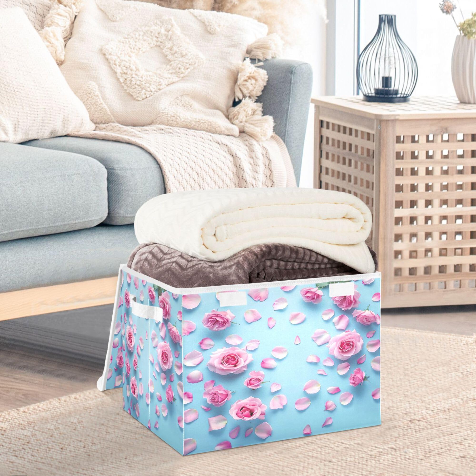 Hzwxjrlf Foldable Storage Box, Storage Bins with Lids, Storage Boxes with Handles, Storage Boxes For Clothing, Storage Bins For Homes and Offices (Beautiful Roses)