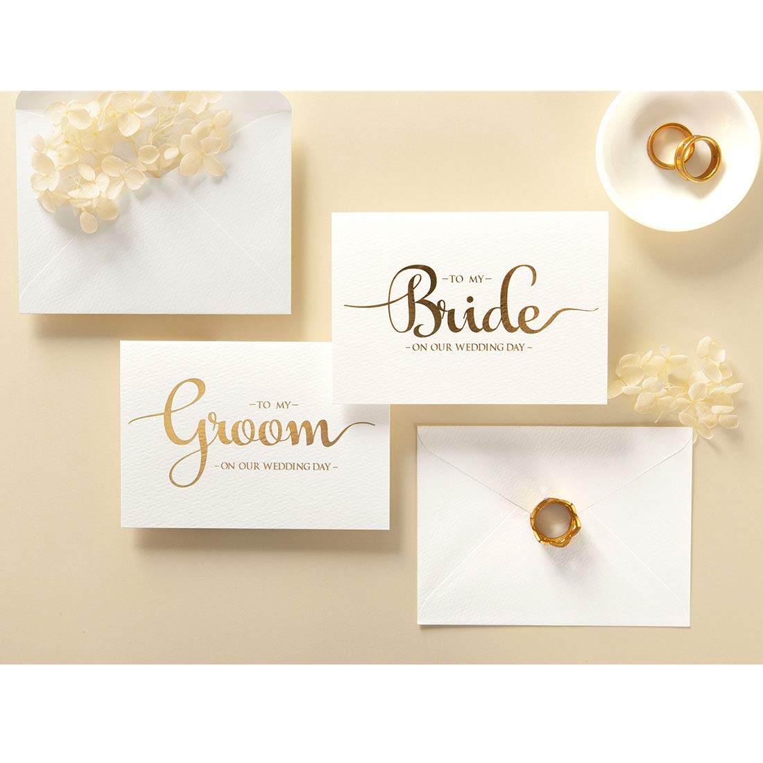 MAGJUCHE Wedding Day Cards Set, Gold Foiled to My Bride and to My Groom Wedding Vow Card with Envelopes