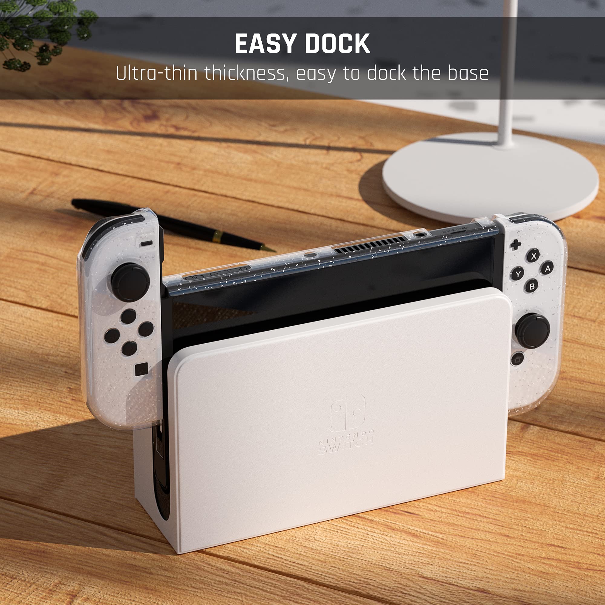 FUNDIARY Glitter Clear Case Compatible with Nintendo Switch OLED, Dockable Protective Cover for Switch OLED and Joy Con Controller, Hard PC Shell with Crystal Sparkly Design