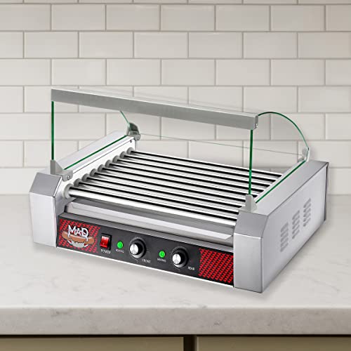 Great Northern Popcorn 9 Roller Hot Dog Machine with Tempered Glass Cover β Countertop Hot Dog Roller Makes Up to 24 Hotdogs, Brats, or Sausages