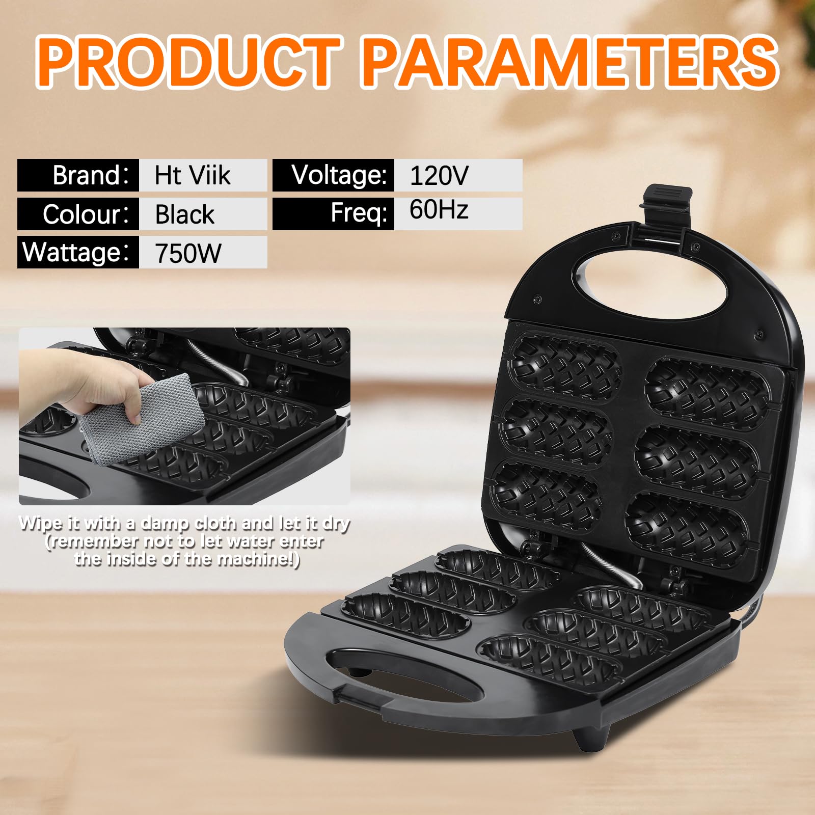 Ht Viik Corn Dog Maker,Hot Dog Waffle Machine,Bake 6 Corn Dogs,Double-sided heating, Non-stick Surface,For Commercial or Family Use,Maker Breakfast, Snacks,Easy to Clean