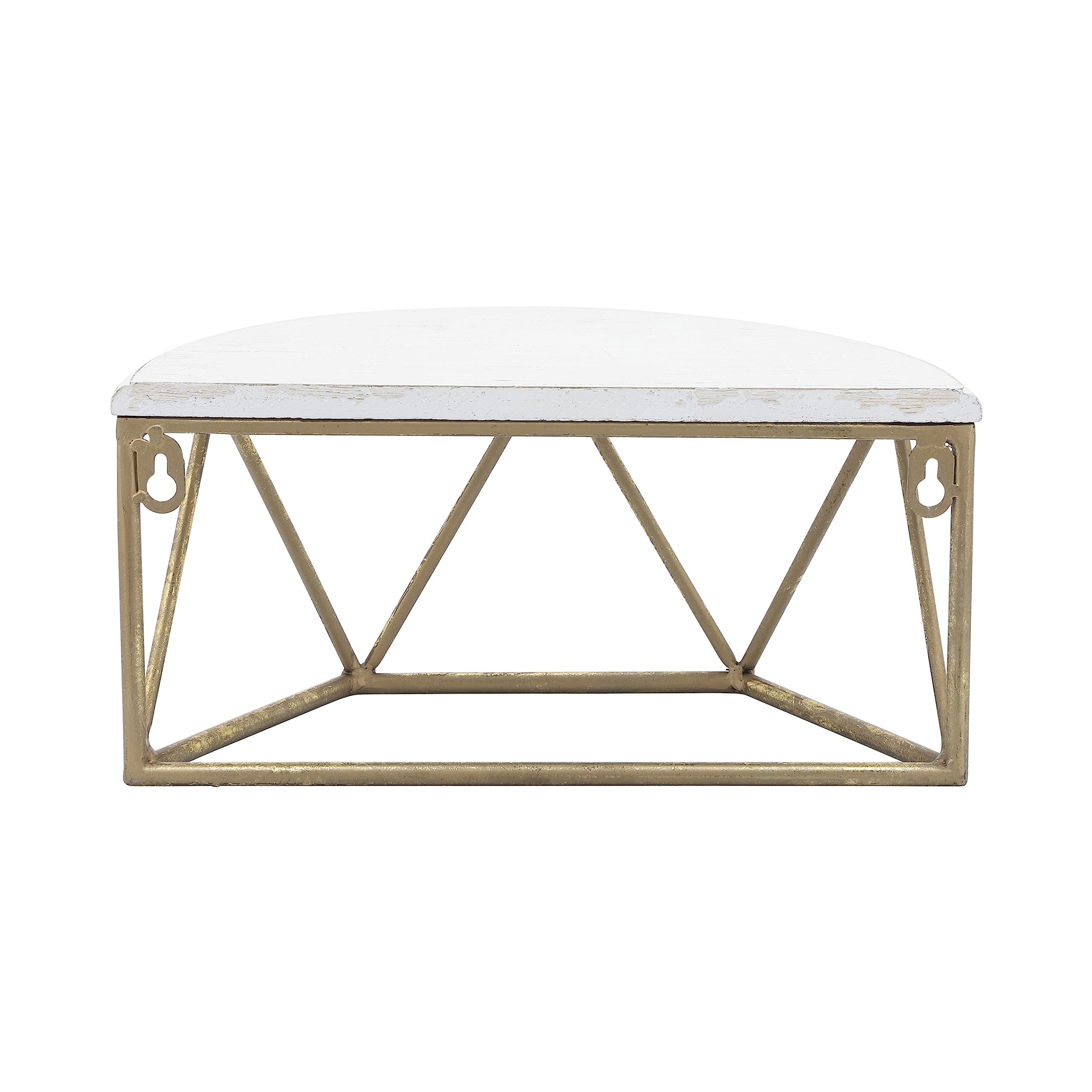 Sagebrook Home Demilune Wall Shelf Rustic Bedroom and Bathroom Shelves, White and Gold, 12 L x 6 W x 6 H Inches
