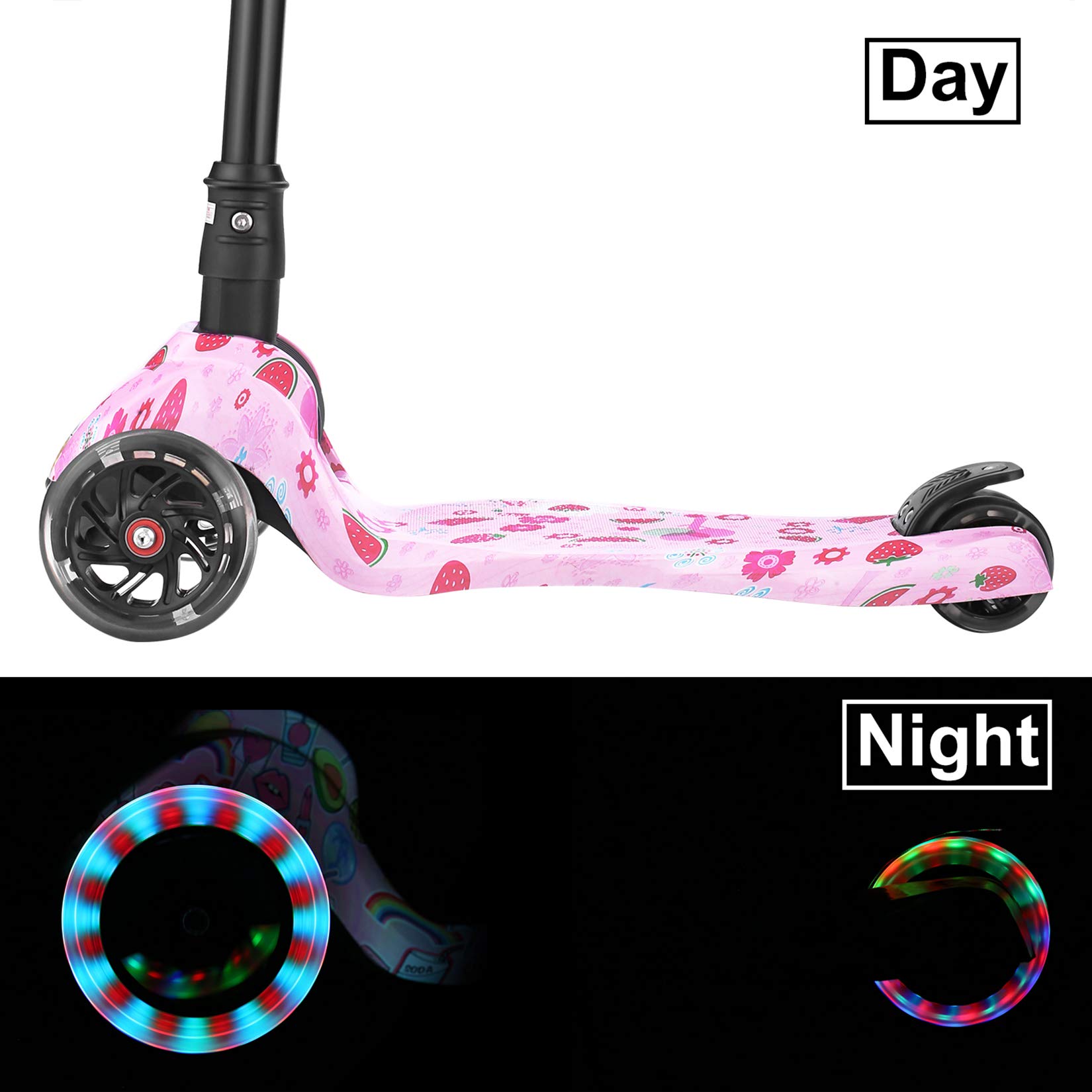 WeSkate Scooter for Kids, Foldable Scooter for Toddlers Girls & Boys with LED Lights Up Scooters Wheels, Adjustable Height Scooter for Children Age 3-12