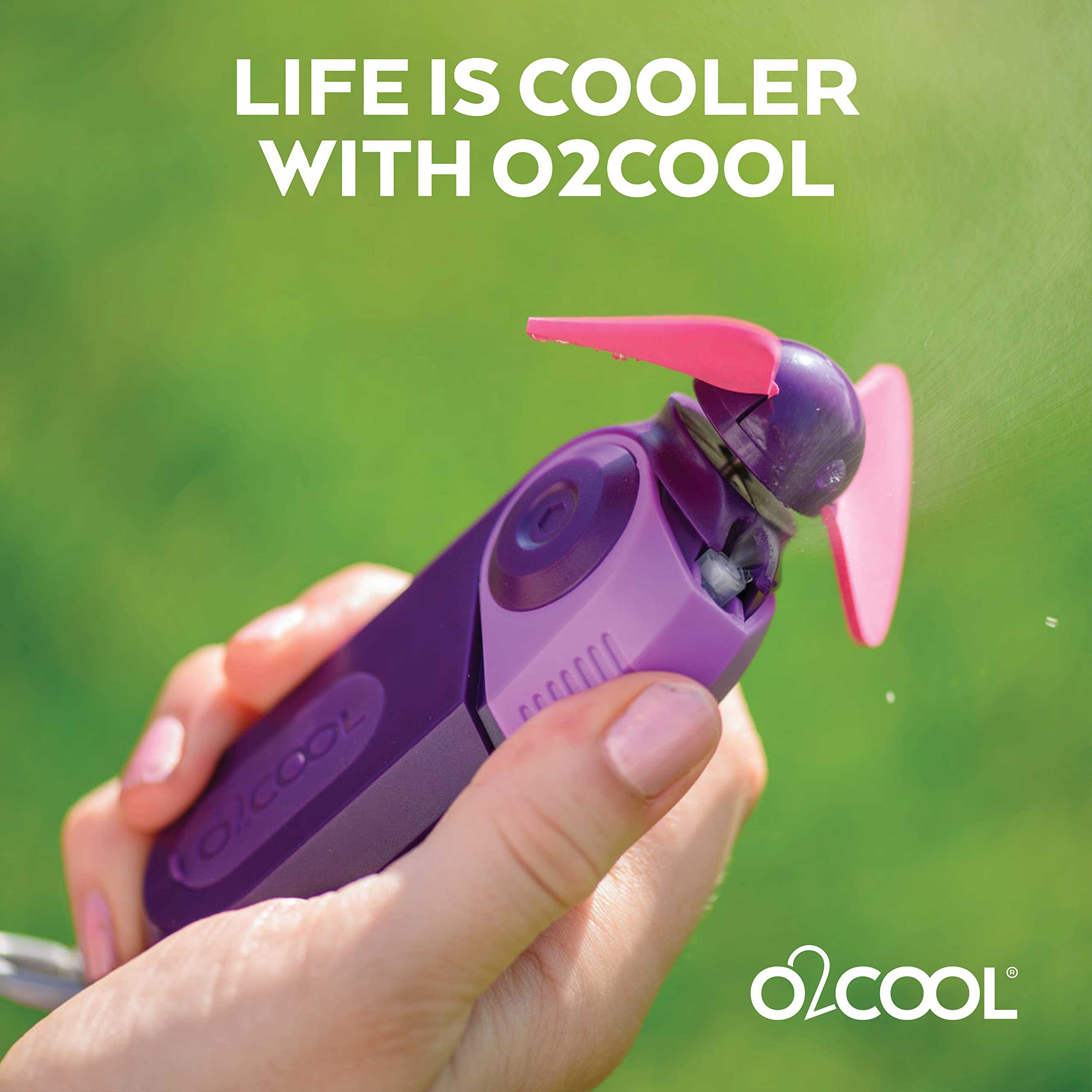 O2COOL Keychain Sport Misting Fan - Pocket Size Battery Powered Portable Fan With Carabiner Clip Small Fan with Mister Handheld Fan Vacation Essentials Hand Fan 2 Pack (Teal)
