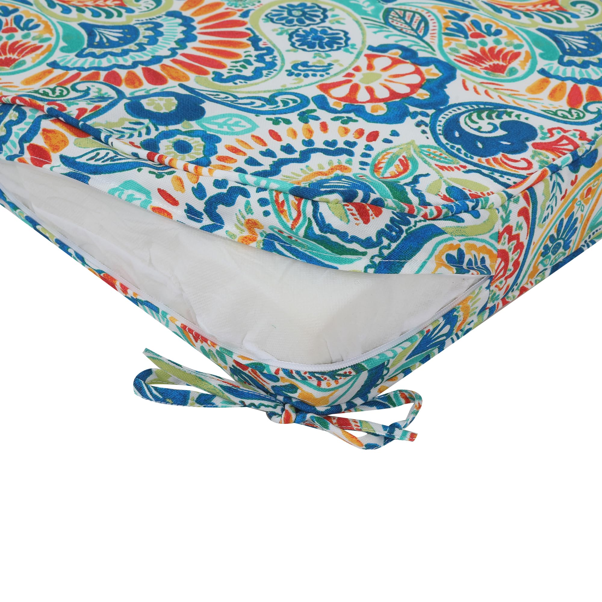 Magpie Fabrics Outdoor Bench Cushion 42 x 18 Inches, Settee Loveseat Pads with Handle and Ties for Garden Patio Backyard Porch Sofa Couch Swing (Paisley Multi)