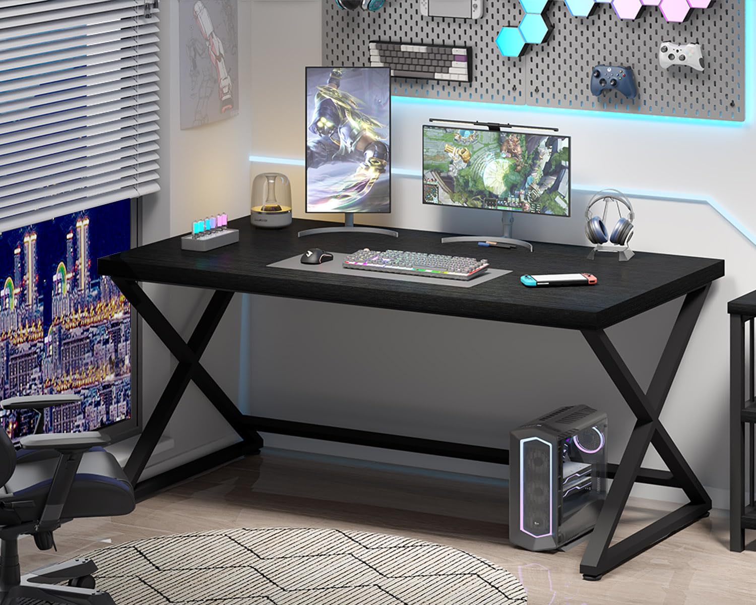 IBF Gray Computer Desk, Modern Writing Study Desk for Home Office, Industrial Wooden Metal Executive Work Desk, Simple Pc Gaming Laptop Workstation Computer Table in Bedroom, Light Grey Oak, 55 Inch