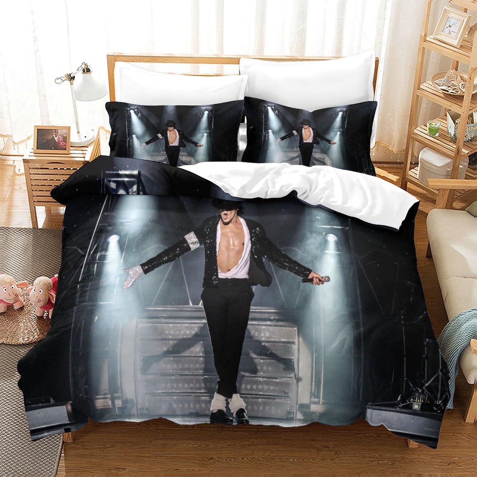 OBABO Michael Jackson Bedding Set Comforter Covers 3D Printedmichael Jackson Quilt Cover Duvet Cover 3 Pieces for Childrens and Adults with Pillowcases Microfiber with Zipper Closure Twin(173x218cm)