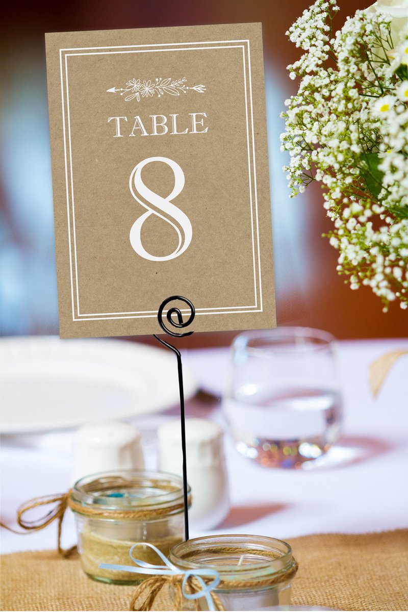 Printed Party Table Card Numbers 1-25, Double-Sided, Rustic Kraft