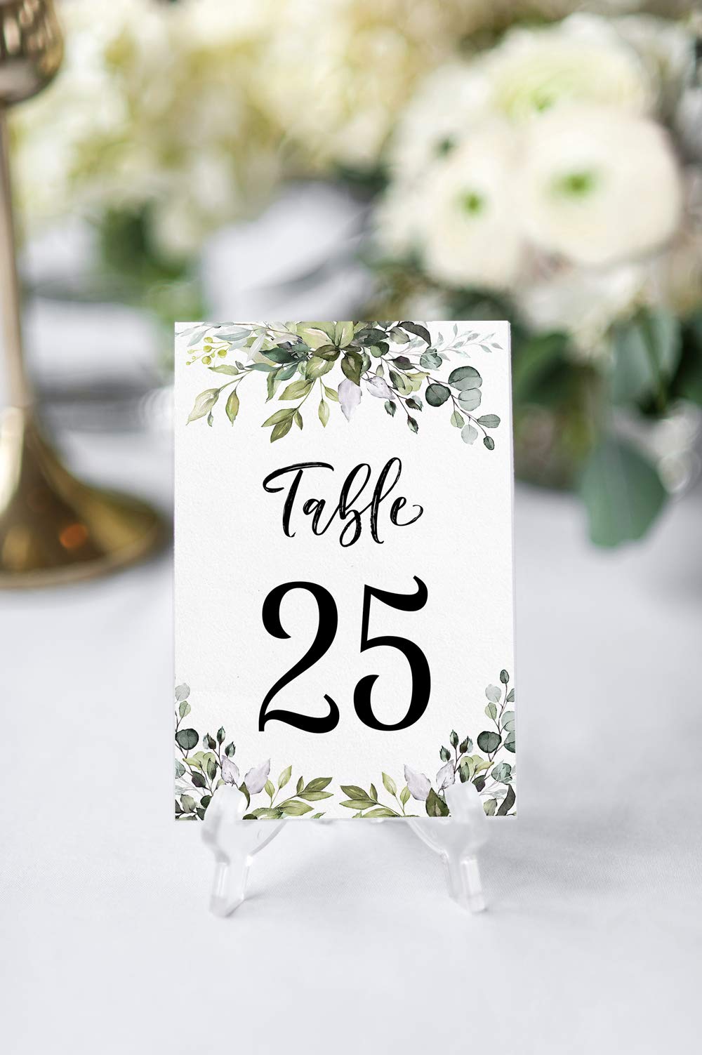Printed Party Table Card Numbers Set, 1-25 and Head Table Card, Greenery