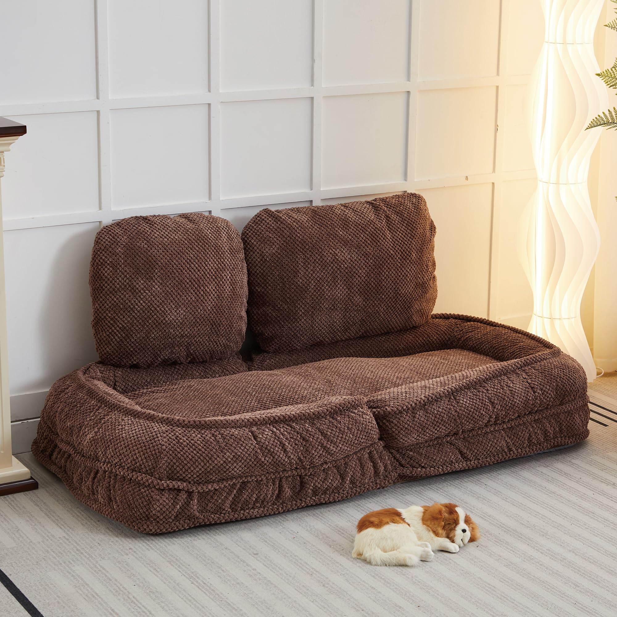 KINFFICT Floor Sofa,Human Bed,Lazy Sofa Couch,5 Adjustable Position,sit,Sleep,fold,Suit to Put in Bedroom, Living Room,Space Saving Design (Brown)
