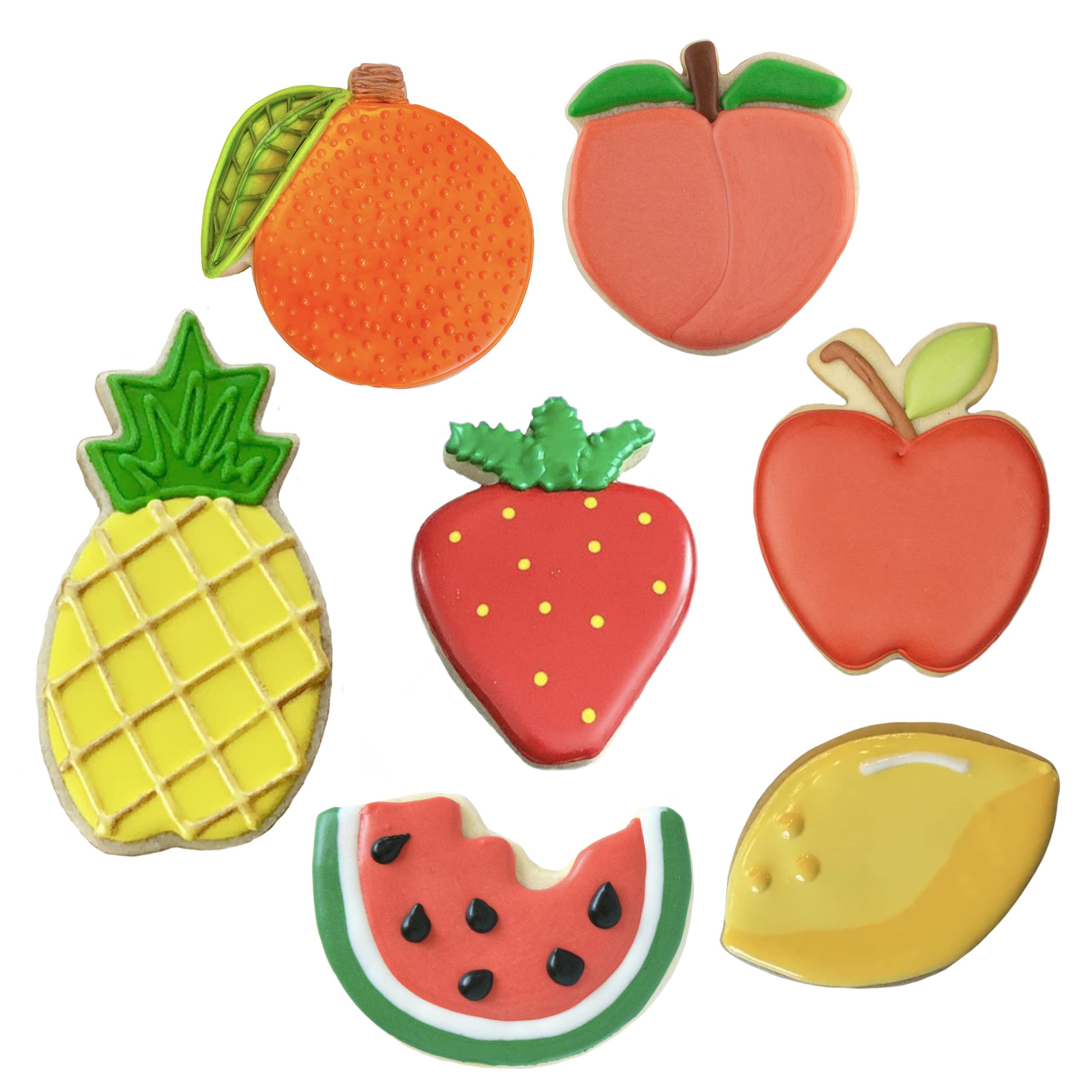 Fruit Basket Cookie Cutters 7-Pc. Set Made in the USA by Ann Clark, Lemon, Peach, Pineapple, Watermelon, Orange, Strawberry, Apple